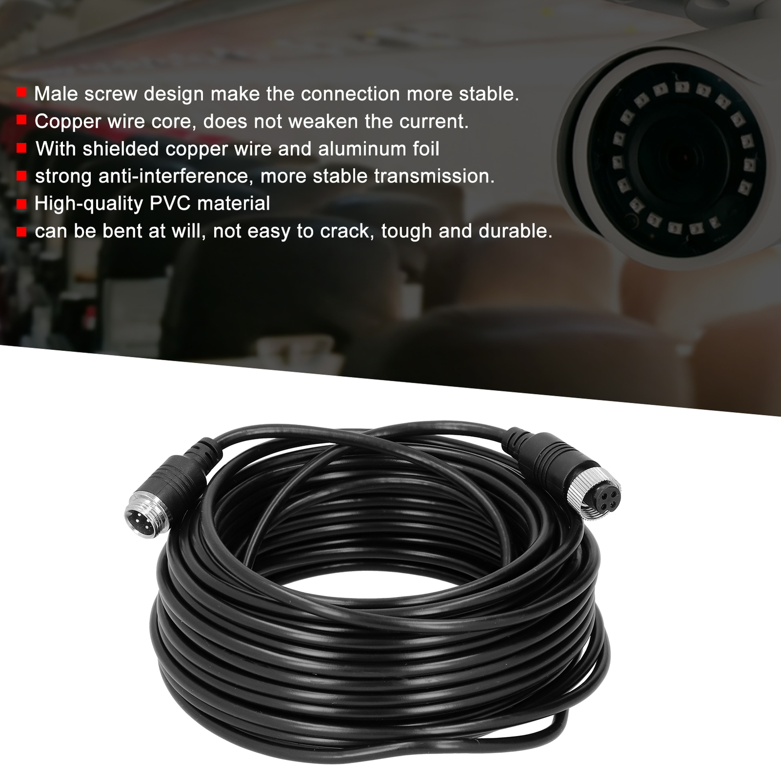 4-Pin Car Camera Cable Portable Anti Interference PVC Video Extension ...
