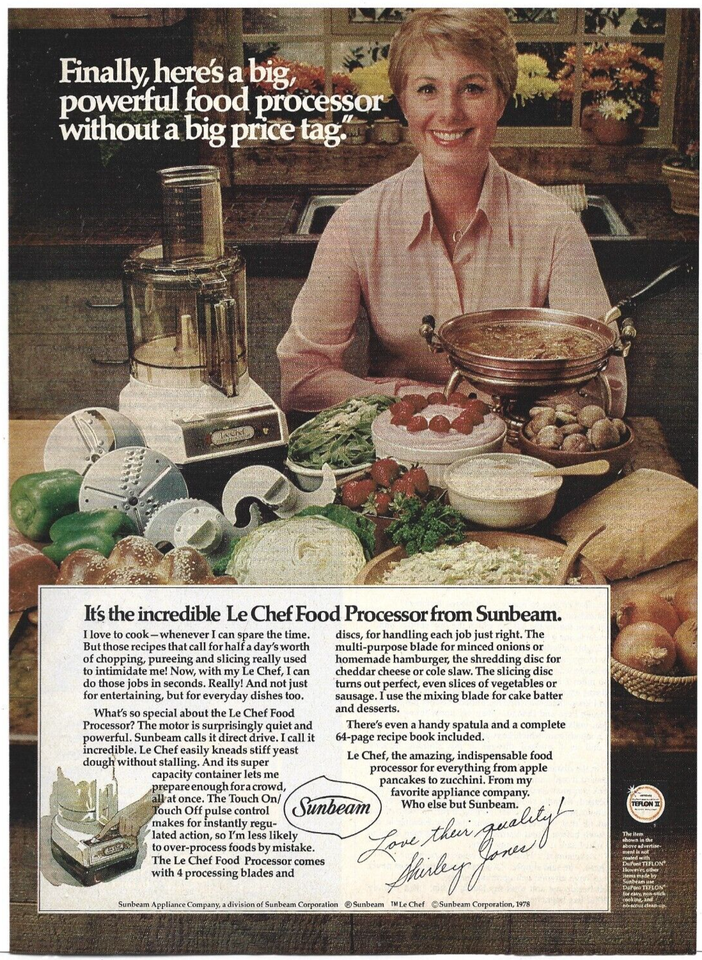 Sunbeam Le Chef Food Processor Print Ad with Shirley Jones, Sunbeam ...