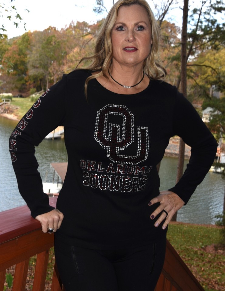 Oklahoma Sooners rhinestone bling black long sleeve shirt size Large | eBay
