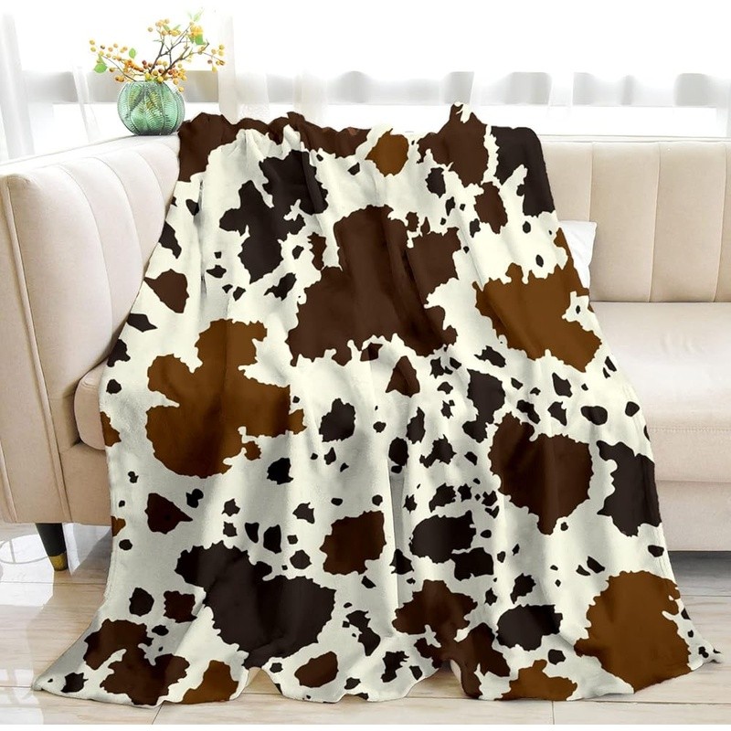 Cow Print Fleece Blanket Soft Warm Cozy Versatile Adults Kids Travel ...