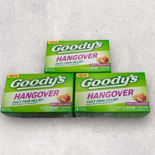 3 x Goody's Hangover Pain Relief Berry Citrus Boost Powder 4 Sticks/pk ...