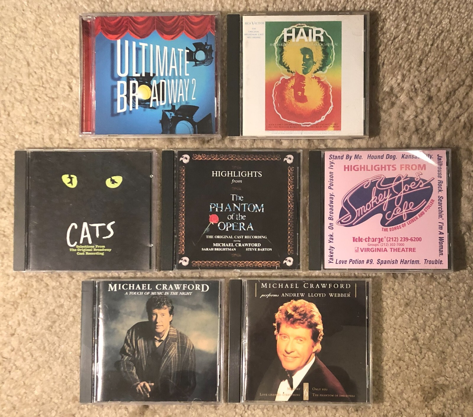 Broadway Musical Soundtrack 7 CD Lot - Cats Hair Phantom Opera Smokey ...