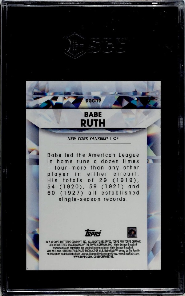 2022 Topps Chrome Update #19 Babe Ruth Diamond Greats SGC 10 GEM MINT ...
