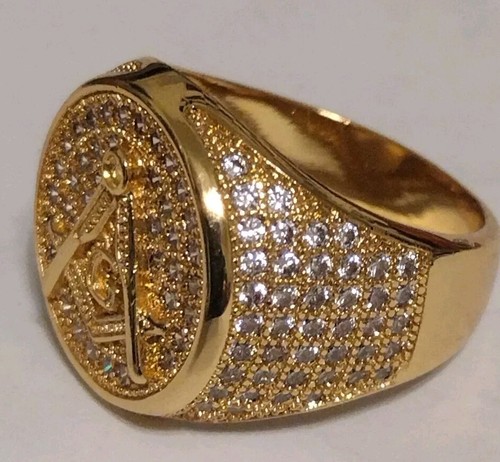 Gold Masonic Ring (SIZE 10) Freemason Diamond Master Mason Stylish ...