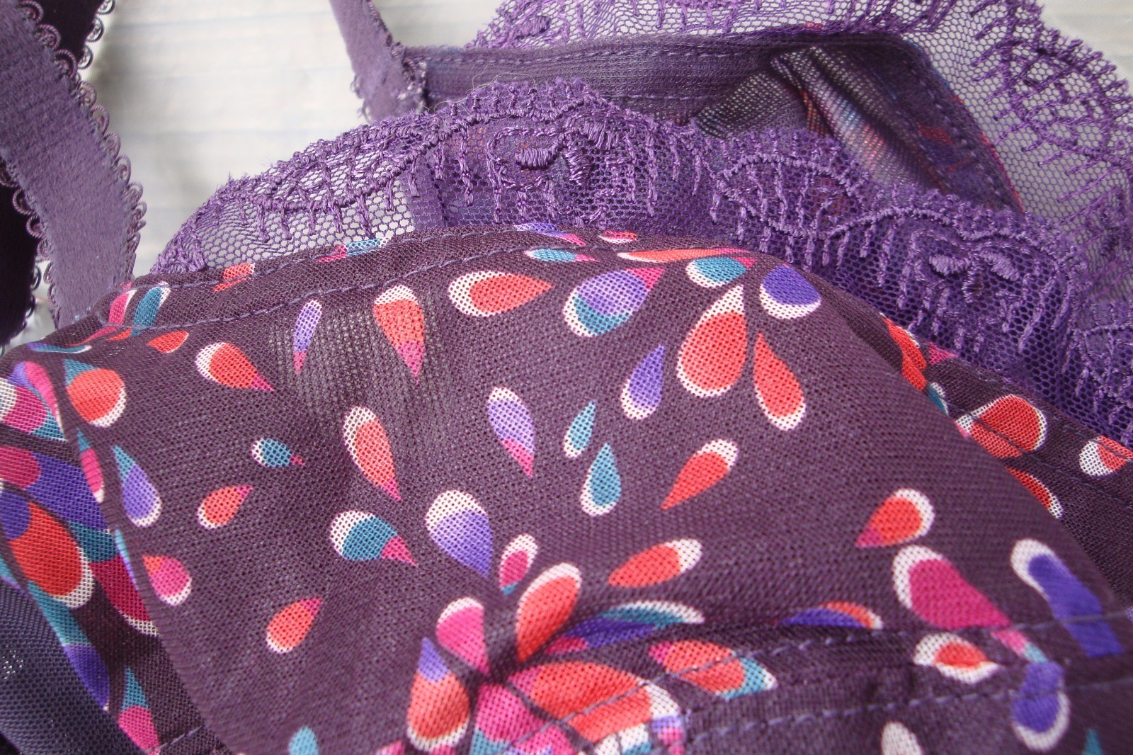 Panache Superbra Balconnet Bra Purple Floral Sheer "love the fit" Sz US ...