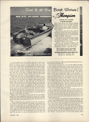 1955 PAPER AD Thompson Off-Shore Fisherman Outboard Boat Deluxe ...