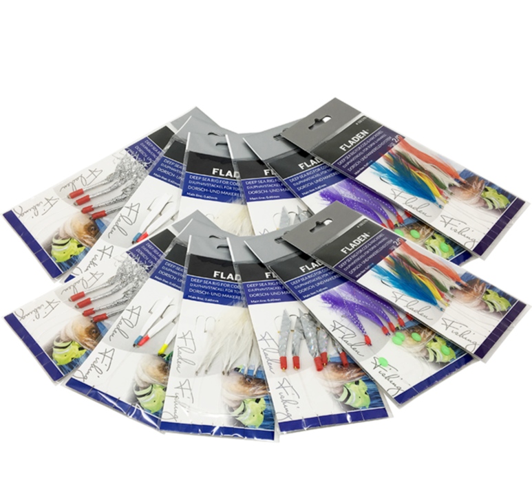 12x Packs Fladen Assorted Fishing Mackerel Feathers Sea Boat beach Rigs ...