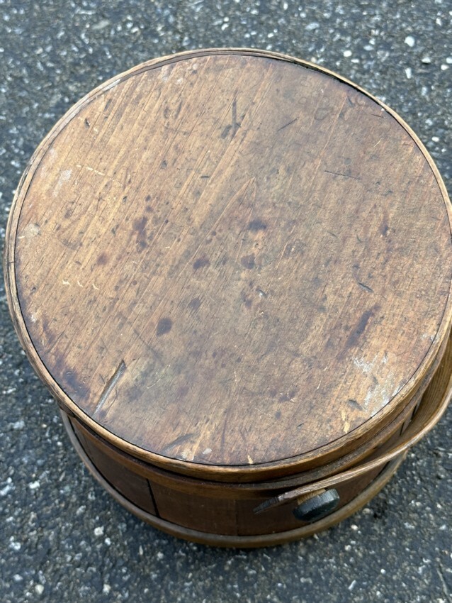 Antique country firkin or storage container Pine w oak banding and ...