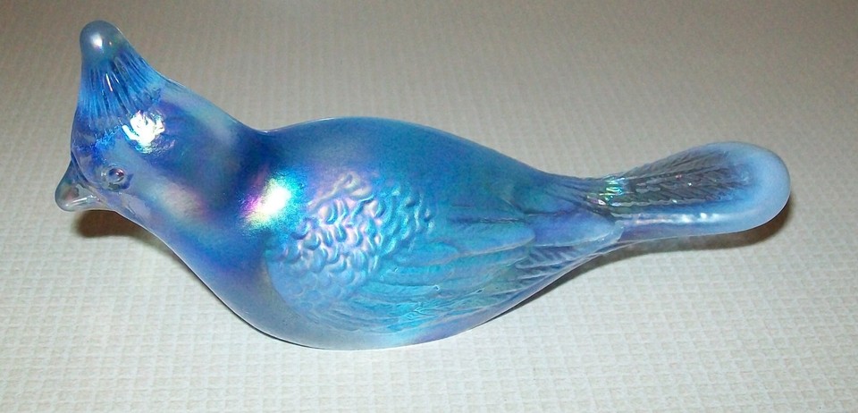 Fenton Blue Jay Iridescent Blue Carnival Glass Cardinal Bird Figurine ...