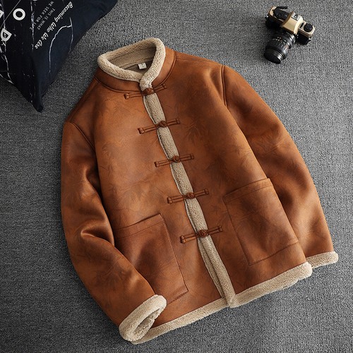 Chinese Style Warm Jacket Men's Fleece Casual Coat Stand Collar Hanfu ...