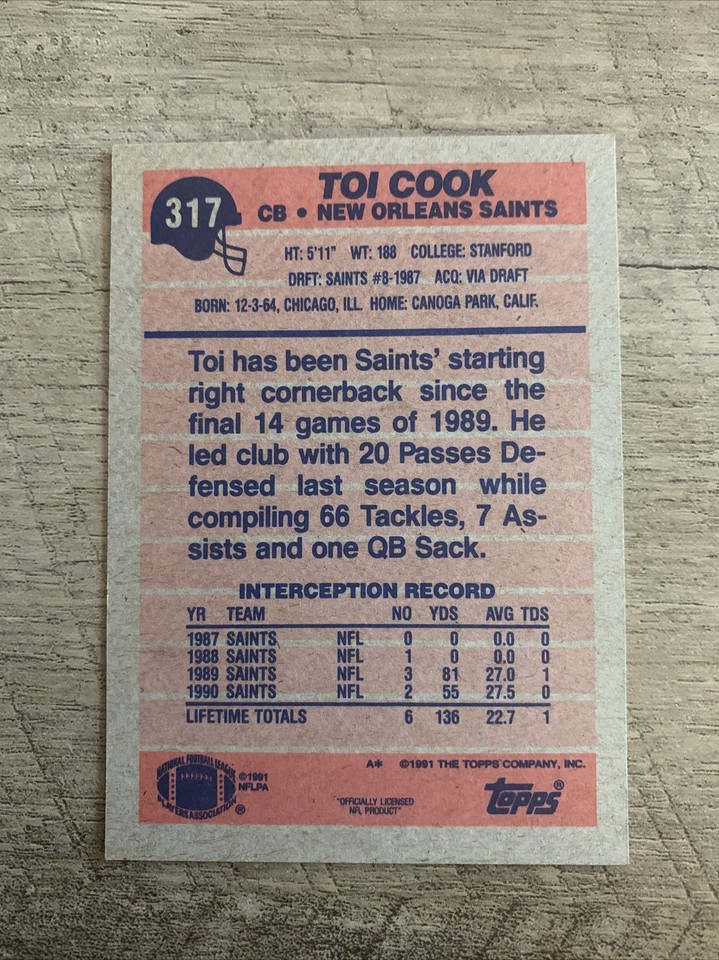1991 Topps NFL Toi Cook #317 | eBay