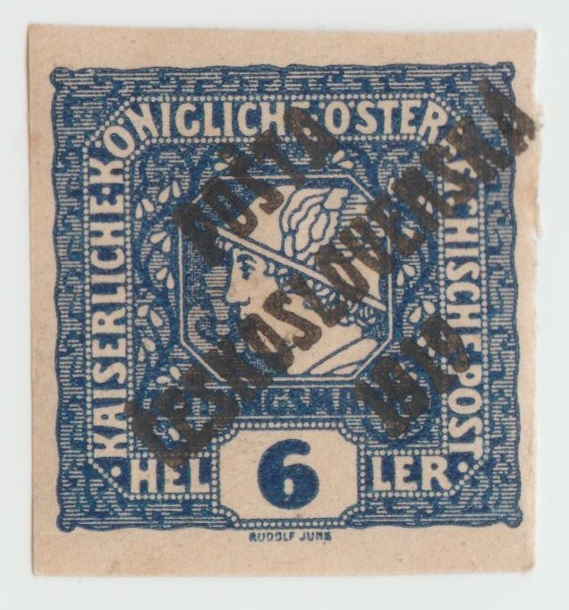 CZECHOSLOVAKIA Austria-Hungary Stamp 6 Heller Overprinted 1919 Imperf ...