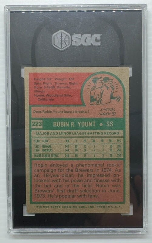 1975 Topps Robin Yount Rookie Card RC #223 SGC 6.5 EX-NM+ Brewers | eBay