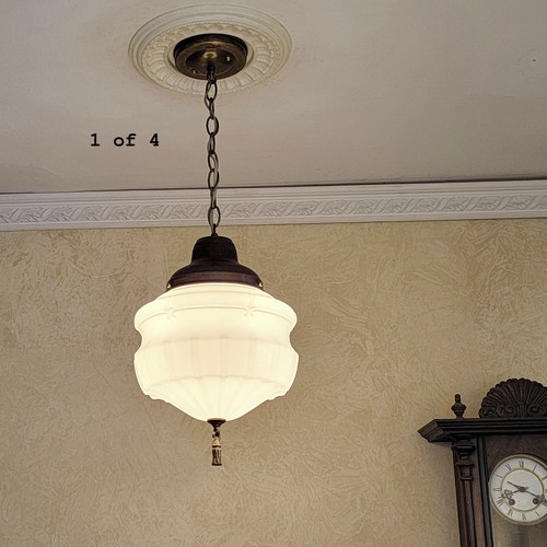 558c Antique 1910s 20s Victorian Glass Shade Ceiling Light Fixture ...