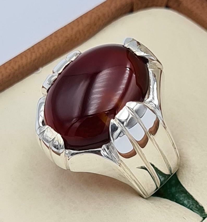 Red Aqeeq Akik Aqiq Yemeni Yaman Yamni Agate Bague Sterling Silver ...
