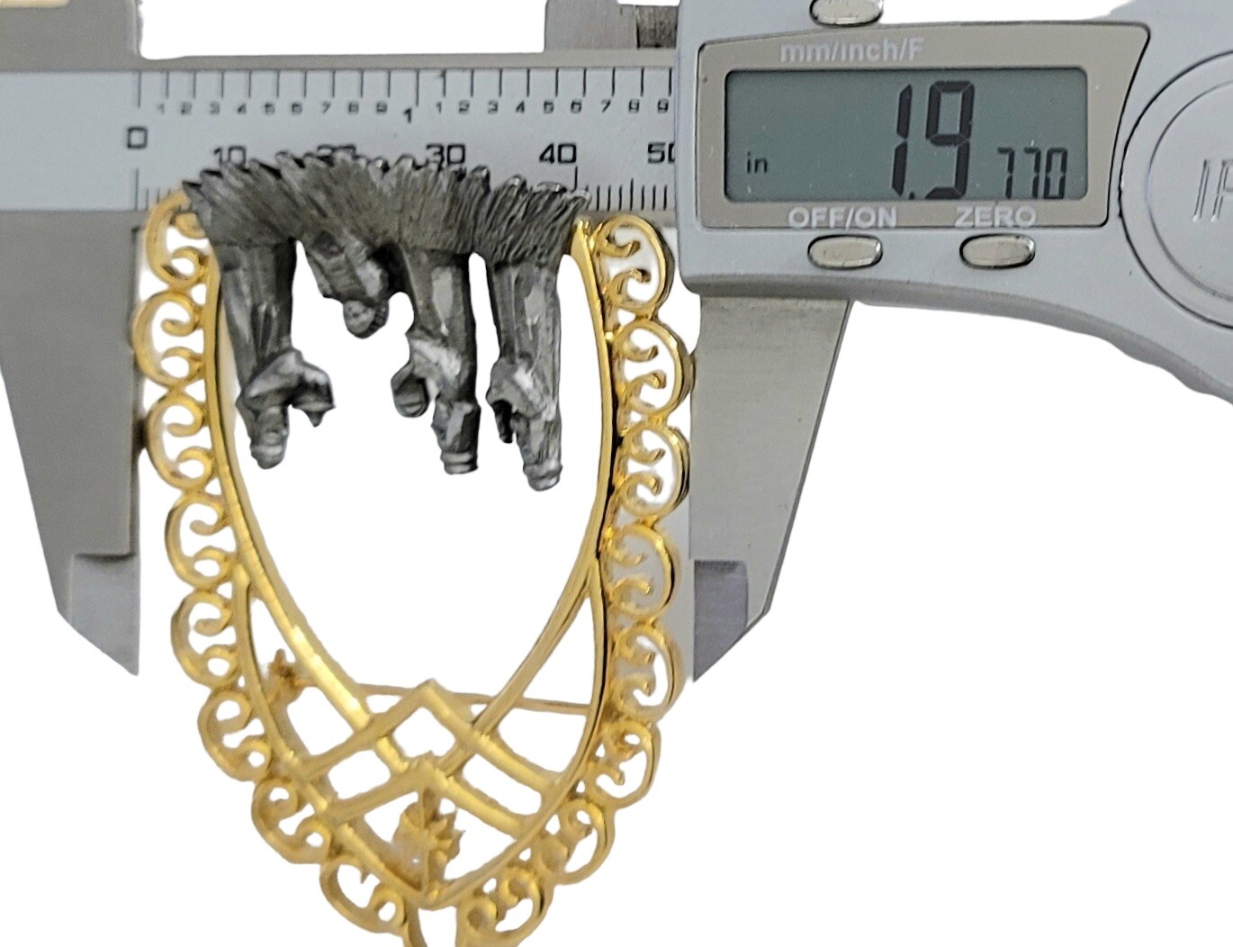 Gold, Pewter Tone Nativity Arch Window Brooch - Gem