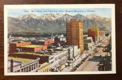 Aerial view of Main Street, Salt Lake City Utah UT - Linen postcard ...