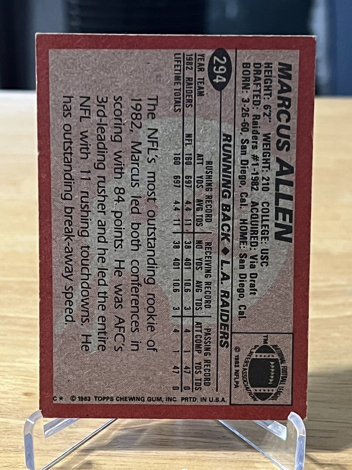 Marcus Allen Signed 1983 Topps Football #294 RC Rookie Auto SILVER INK ...