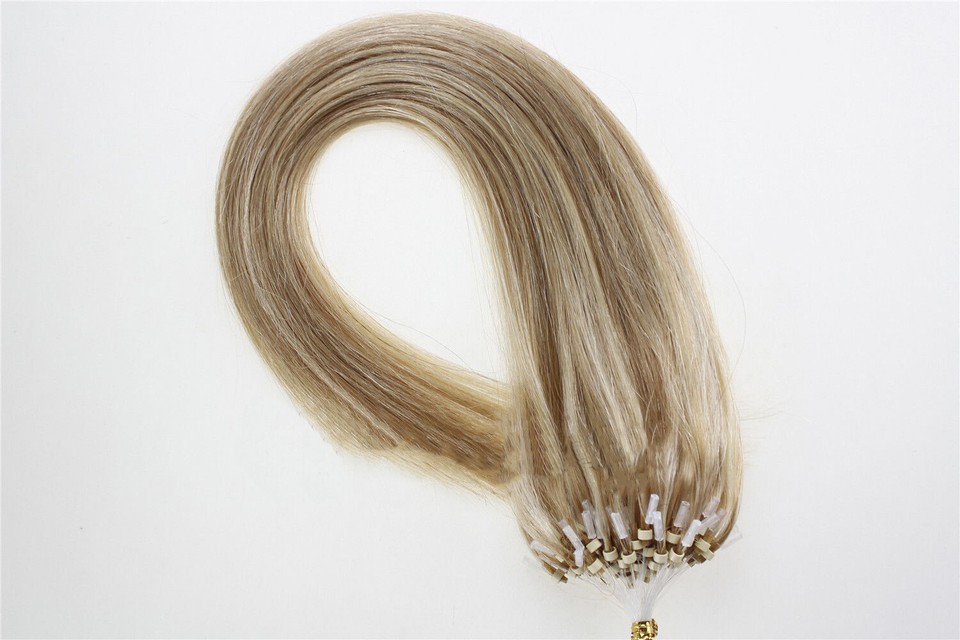Pre-Looped Fish Line Micro Ring Beads Link Hair Extensions Real Remy ...