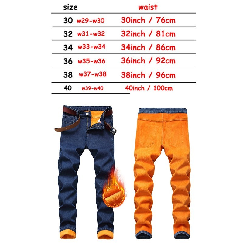 Warm Pants Fleece-Lined Jeans Men Pants Windproof Outdoor Trousers ...