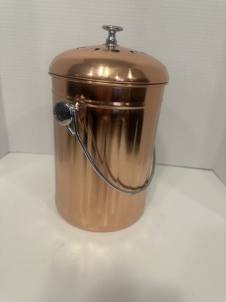 COPPER COMPOST BIN WITH LID 1.3 GALLON CHARCOAL FILTER COUNTERTOP ...