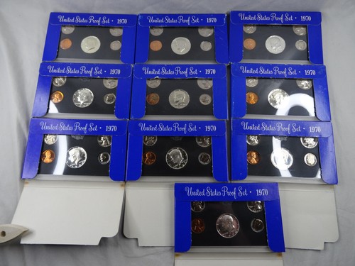 1970-S Lot of 10 US Mint 5 Coin Proof Sets with 40% Silver Kennedy Half ...