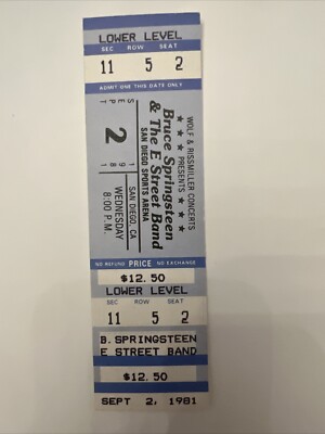 BRUCE SPRINGSTEEN ORIGINAL 1981 UNUSED CONCERT TICKET SAN DIEGO ...