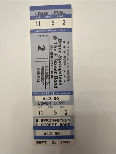 BRUCE SPRINGSTEEN ORIGINAL 1981 UNUSED CONCERT TICKET SAN DIEGO ...