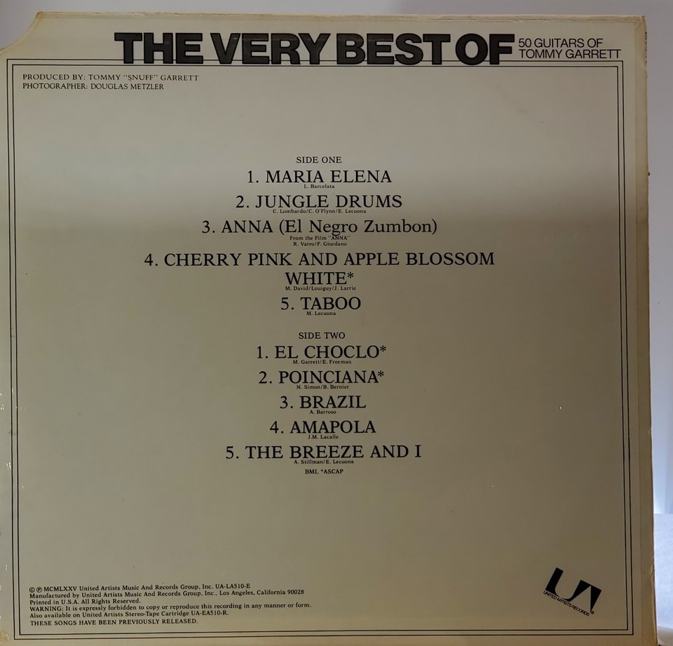 Tommy Garrett -Maria Elena, LP,1975, United Artists UA-LA510-E [Mint ...