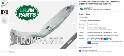 Genuine OEM Land Rover Freelander LR2 POWER STEERING PRESSURE HOSE ...