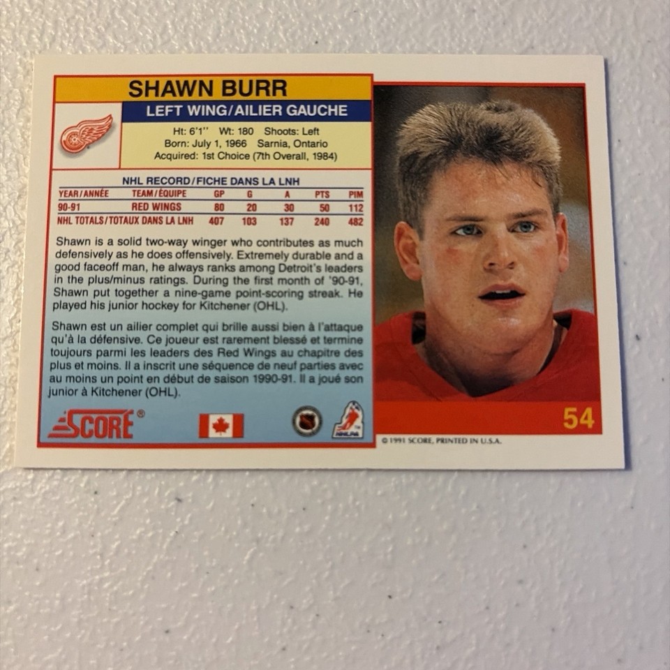 1991-92 Score Hockey Canadian Shawn Burr Detroit Red Wings #54 | eBay