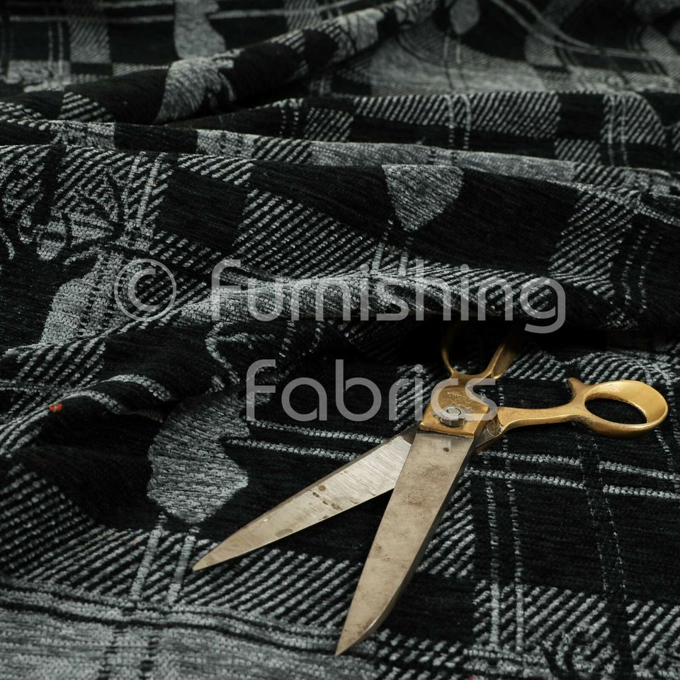Soft Like Cotton Small Stag Pattern Upholstery Woven Fabric Grey Black ...