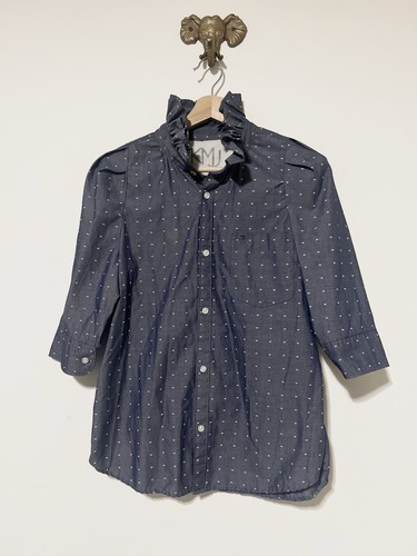 KATE MCHALE JENSEN KMJ Small Ruffle Shirt Blue Blouse Button ReWork | eBay
