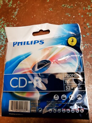 3 pack Philips CD-R 700MB 80min 52x Speed DISCS 80 minutes cd compact ...