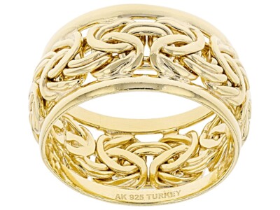 Technibond Wide Framed Byzantine Band Ring 14K Yellow Gold Plated ...