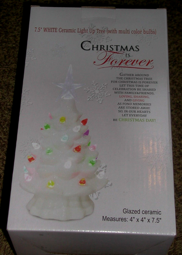 Christmas is Forever Lighted Ceramic White Mini Christmas Tree, 7.5 ...