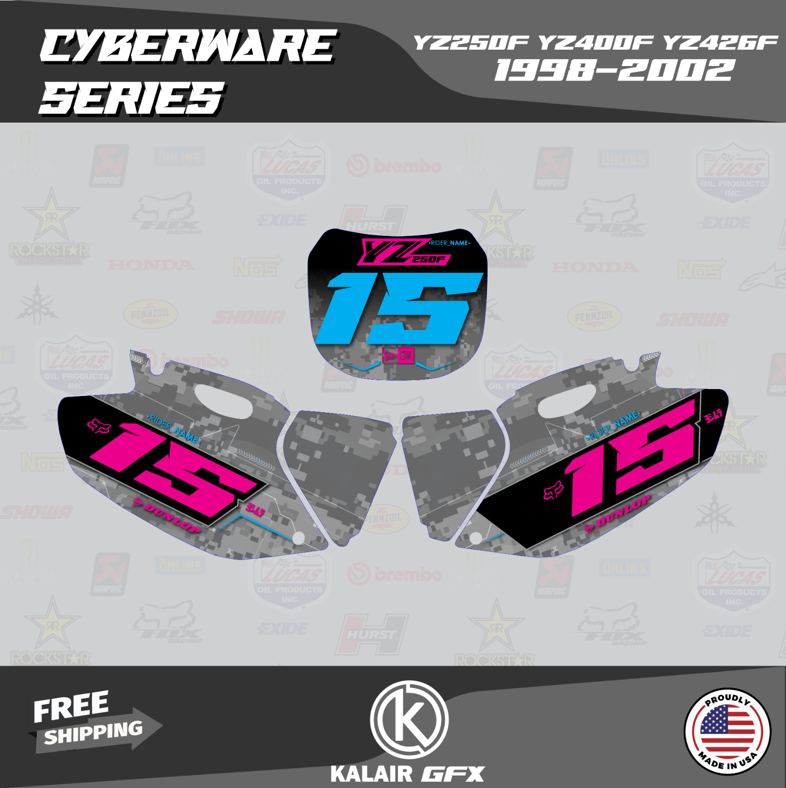 Graphics Kit for YAMAHA YZ250F YZ400F YZ426F 1998-2002 Cyberware ...
