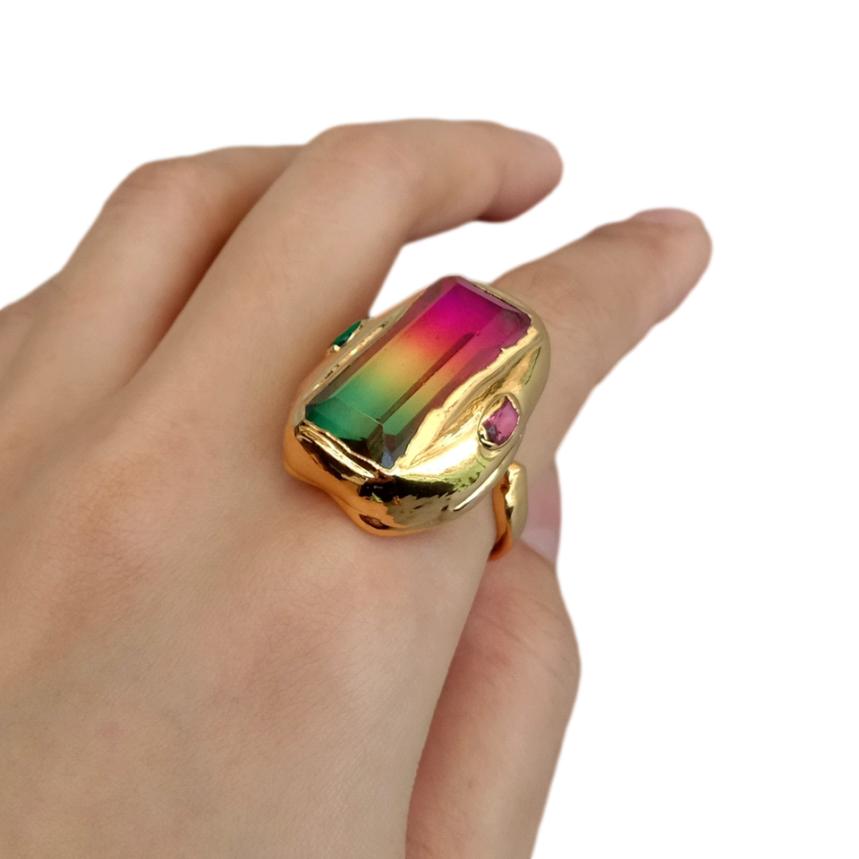 Multi Color Rainbow Rectangle Zirconia Finger Rings Dating Jewelry ...