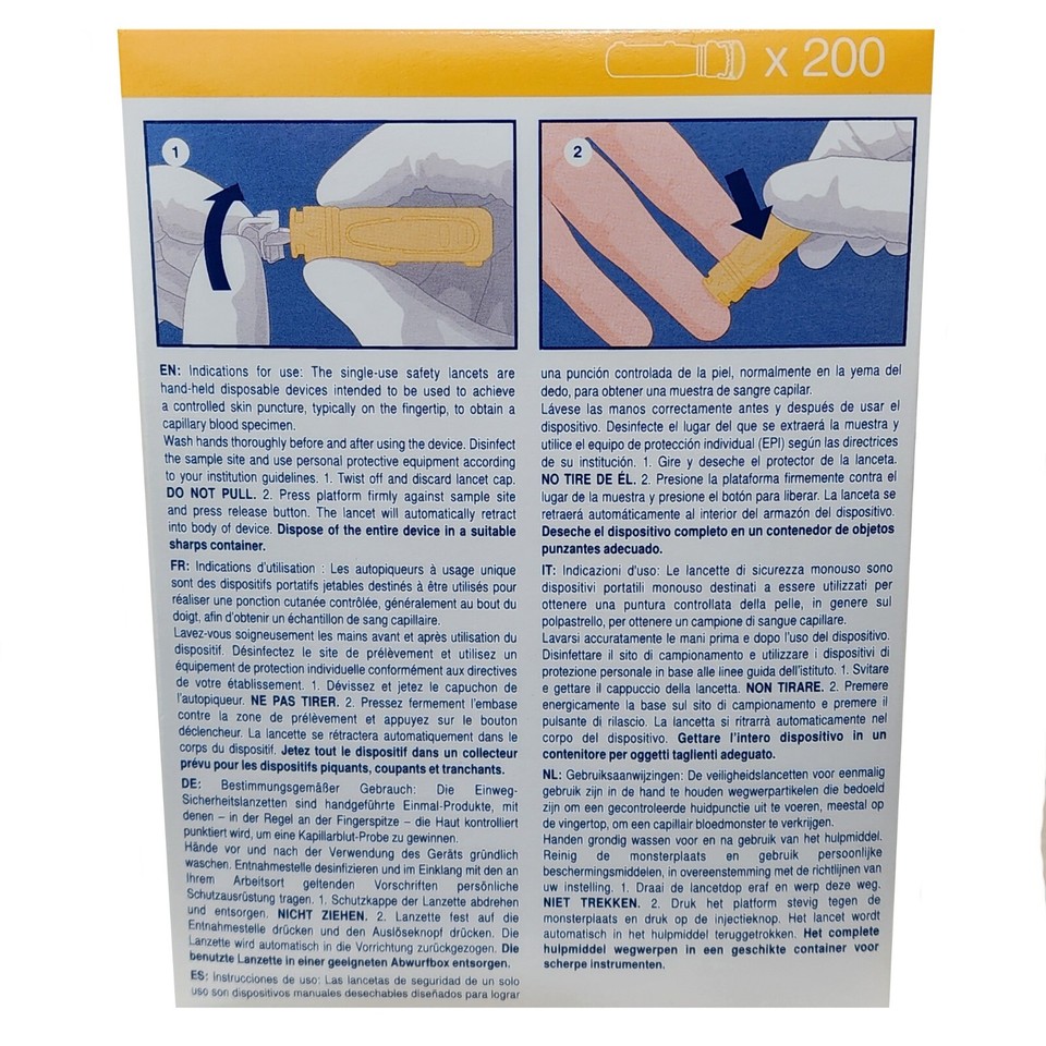 *200-Pieces* Owen Mumford Unistik 3 Normal 23g x 1.8mm Lancet Yellow ...