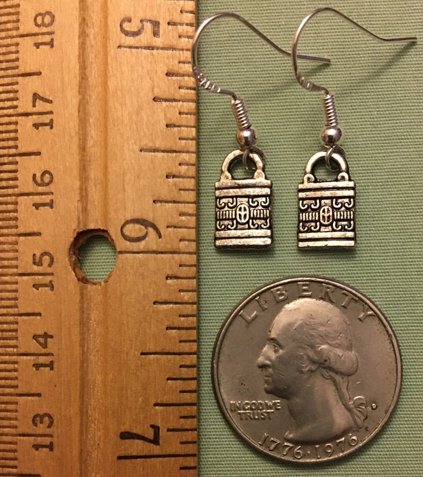 LOCK EARRINGS, SMALL - Pewter with Sterling Silver Ear Wires PADLOCK | eBay