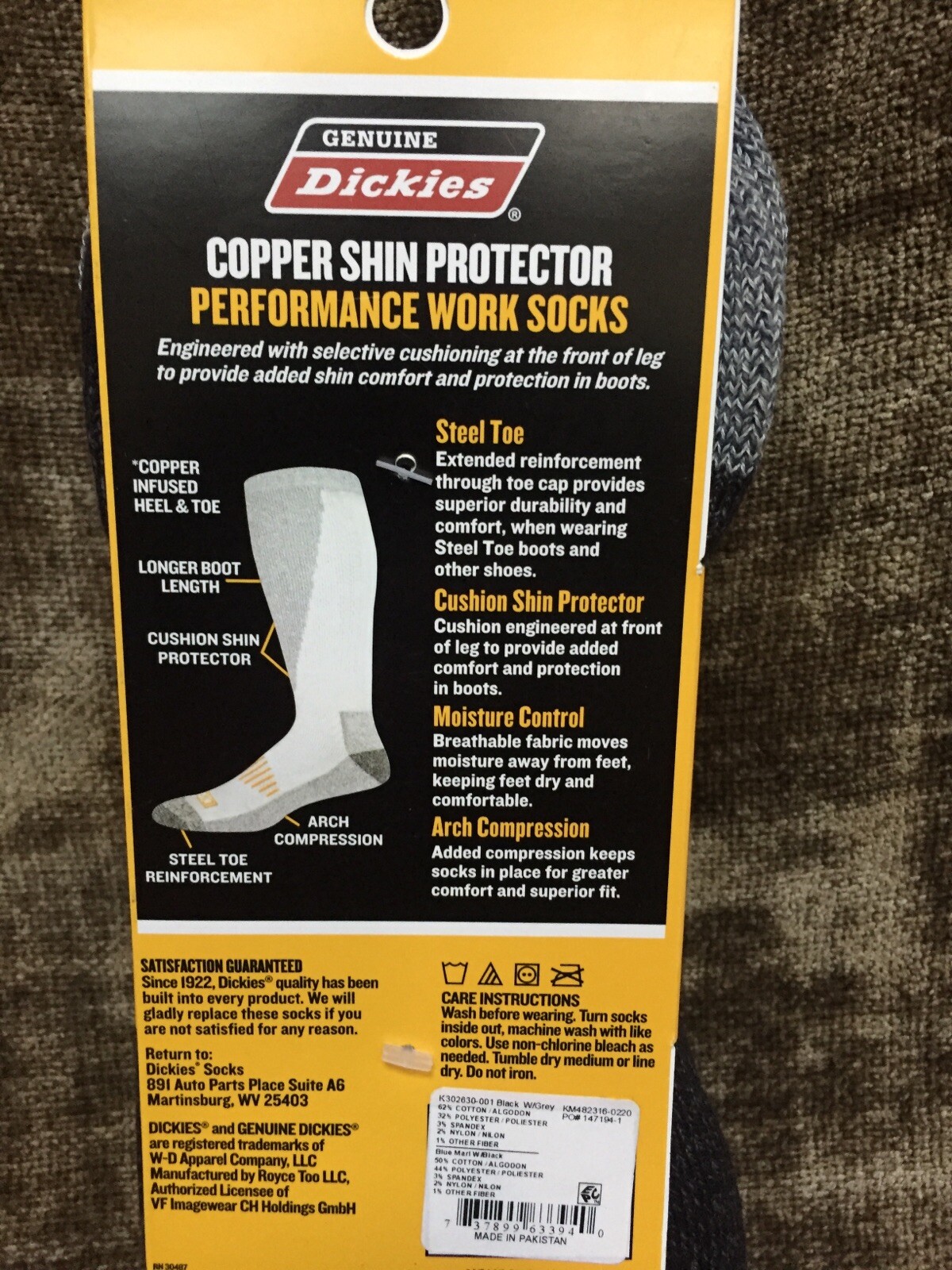 3 Pair Dickies Premium Steel Toe Boot Length Work Socks BLACK Sz 6-12 ...