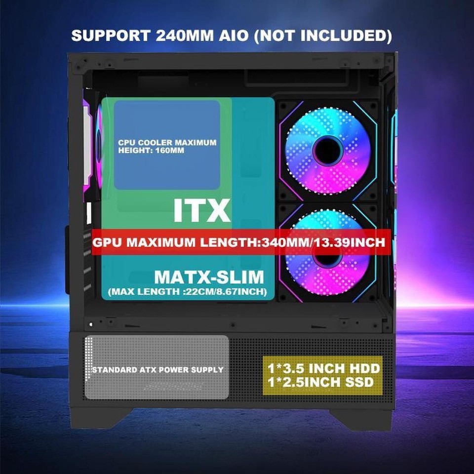 MATX-SLIM/ITX Gaming PC Cases with 3x120MM ARGB fans Preinstalled ...