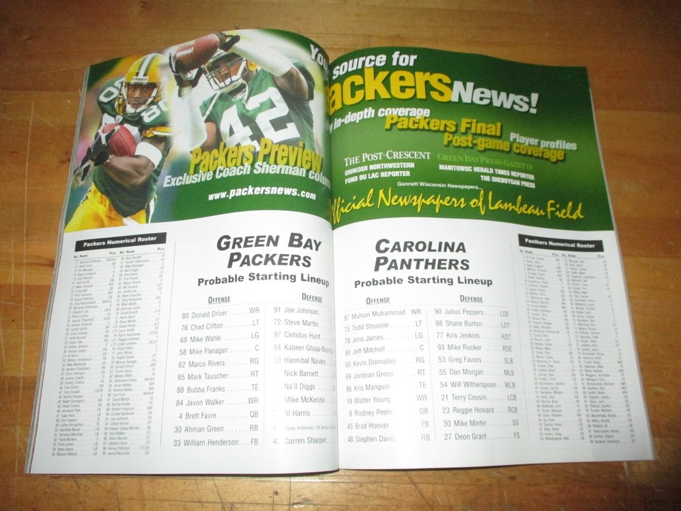 2003 Green Bay Packers Program vs. Carolina Panthers - 8/23/2003 Game ...