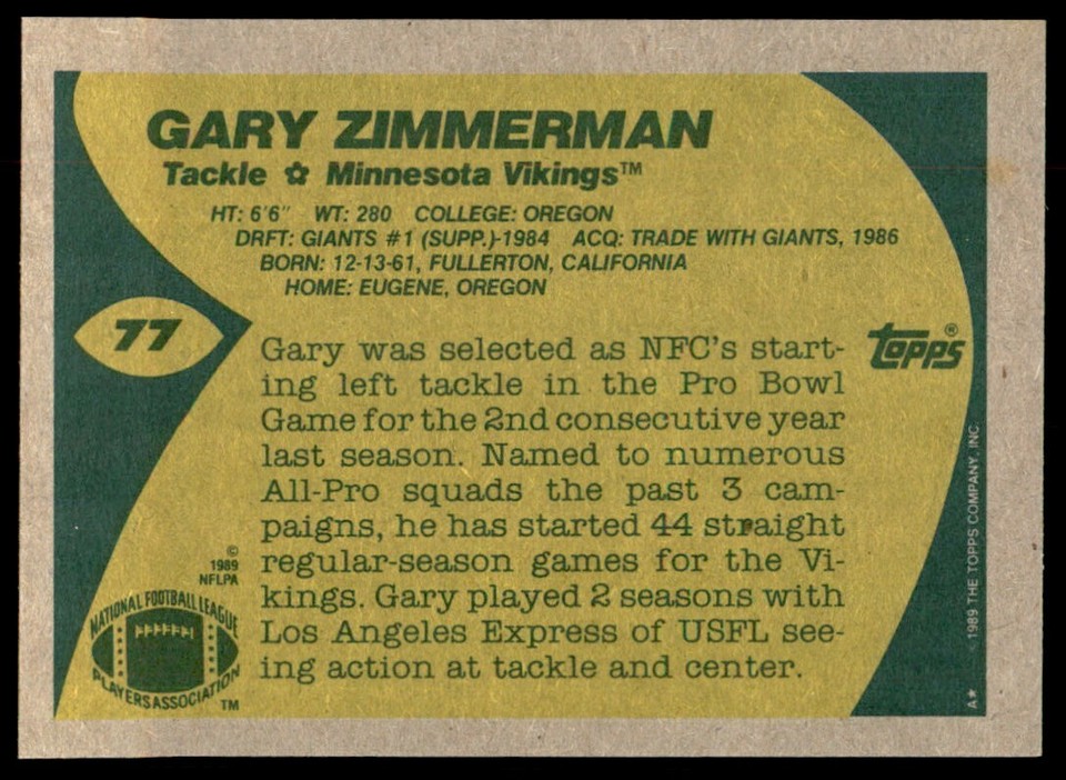 1989 Topps #77 Gary Zimmerman | eBay