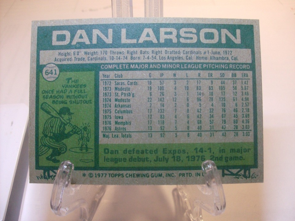 1977 Topps Baseball Card #641 Dan Larson RC (94474) | eBay