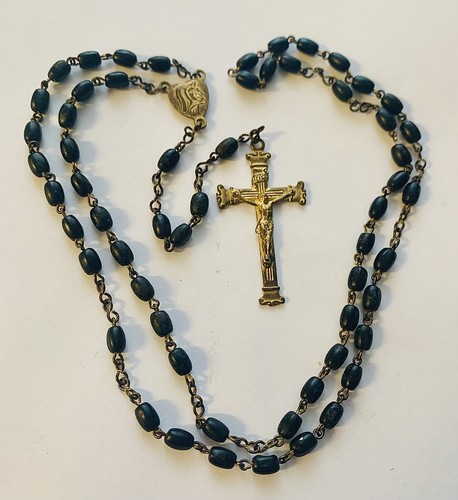 Refurbished Antique/Vintage Catholic Rosary IHS Jesus BVM Ebony Beads ...