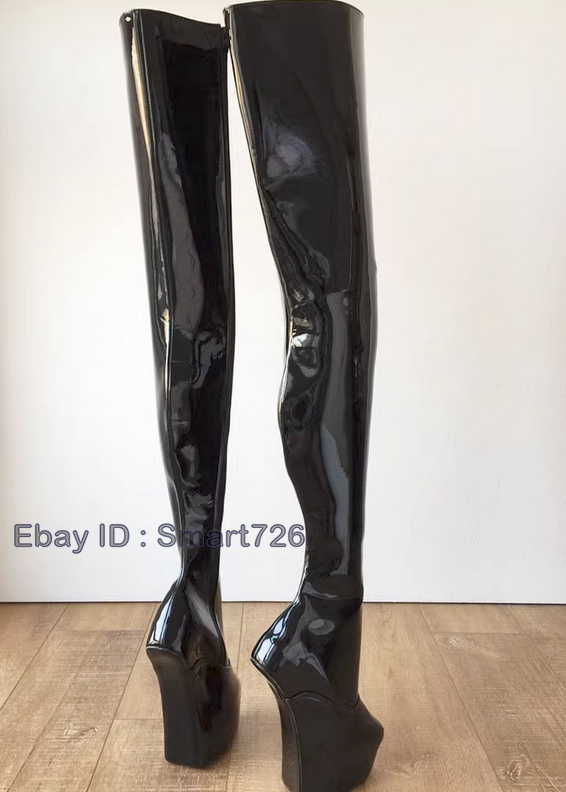 Women Hoof Heelless Platform Wedge Shoes Over-Knee Thigh High Boots ...