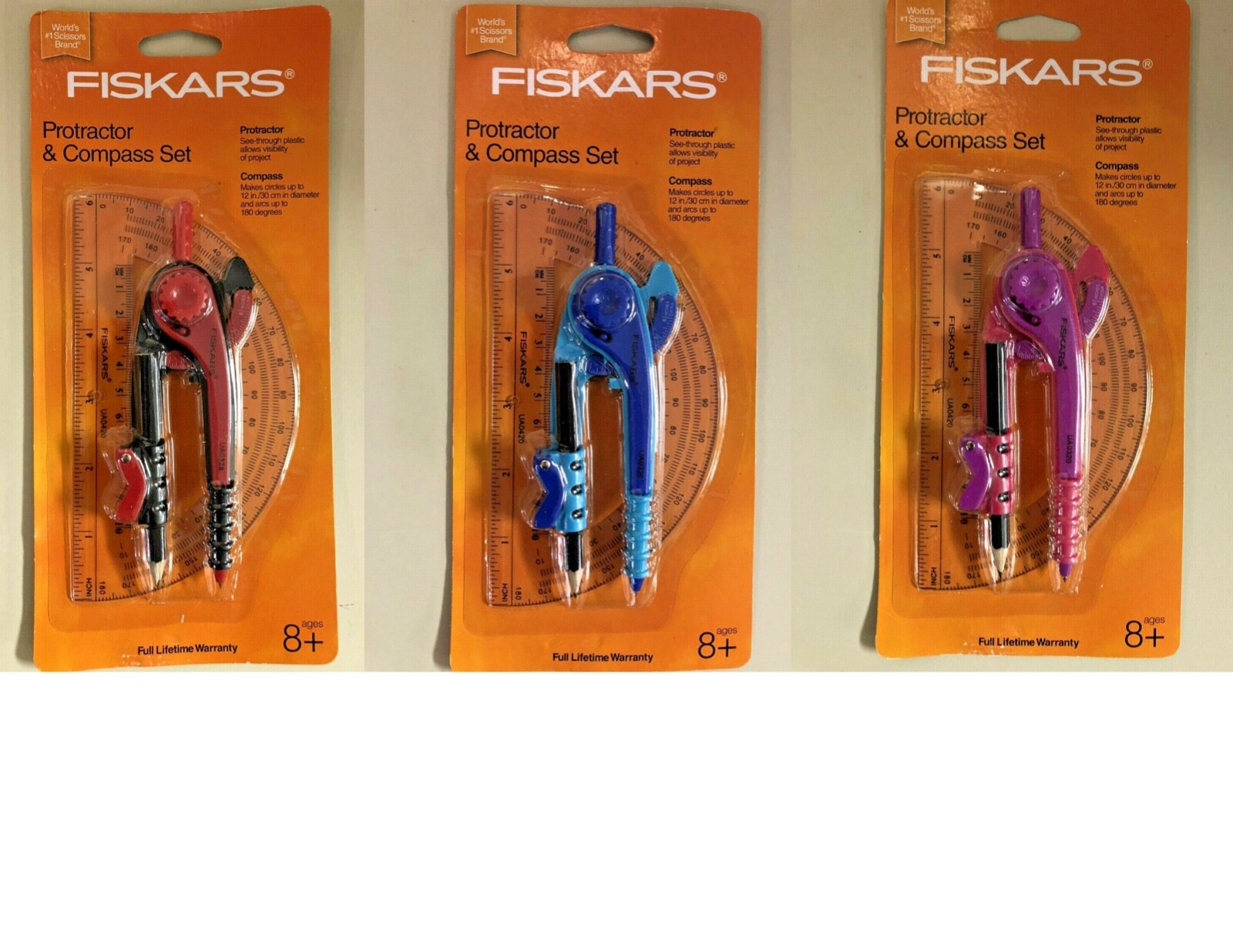 Fiskars Compass and Protractor Set - Make Circles Up to 12" CHOICE of ...