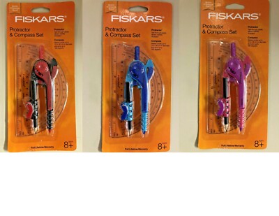Fiskars Compass and Protractor Set - Make Circles Up to 12" CHOICE of ...