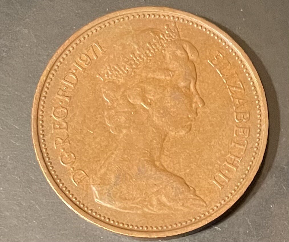 Queen Elizabeth New Pence 2P Elizabeth II, D.G.REG.F.D R Coin 1971 1st ...